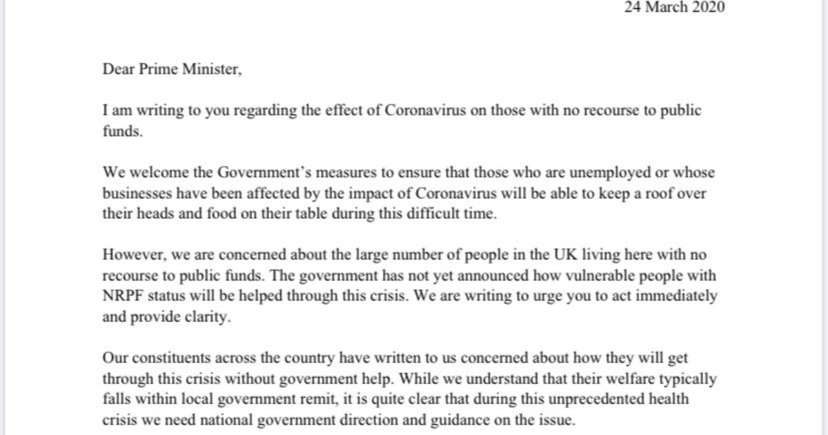 No Recourse to Public Funds Letter - Vicky Foxcroft